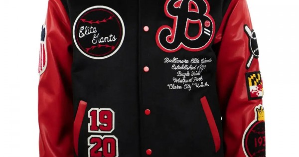 Baltimore Elite Giants Black and Red Varsity Jacket